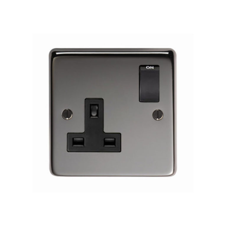 Black Nickel Single 13 Amp Switched Socket - Period Home Style