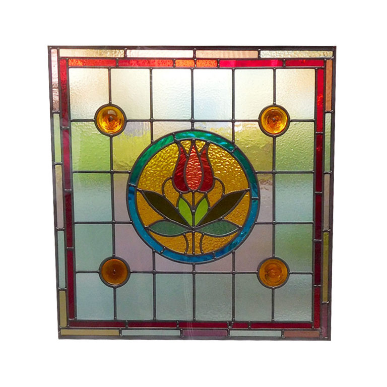 Central Rose Stained Glass Panel - From Period Home Style
