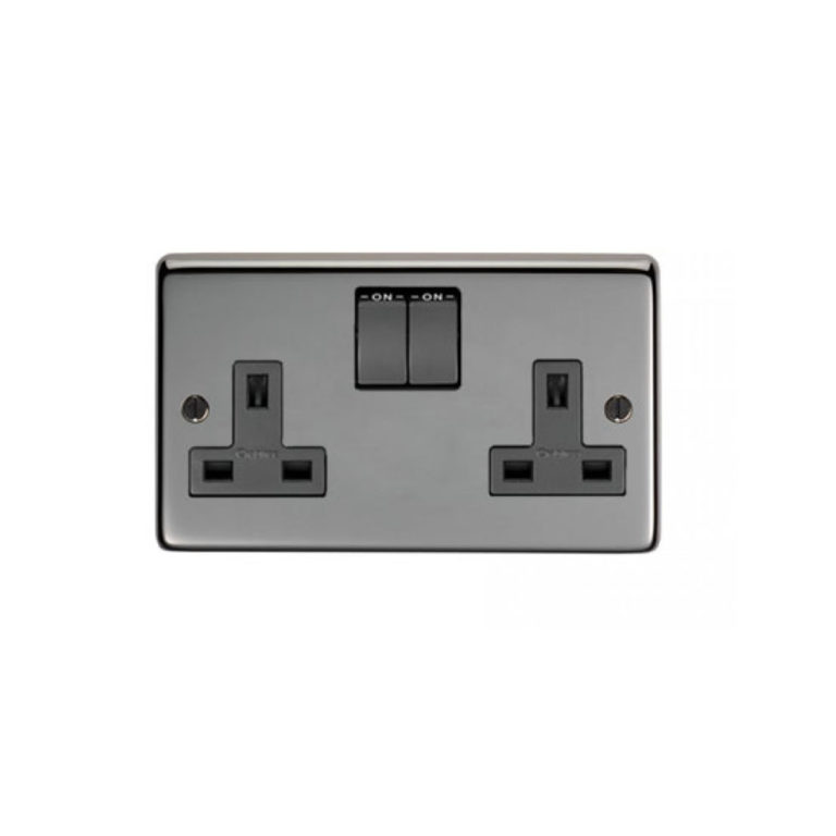 Black Nickel Double 13 Amp Switched Socket - Period Home Style